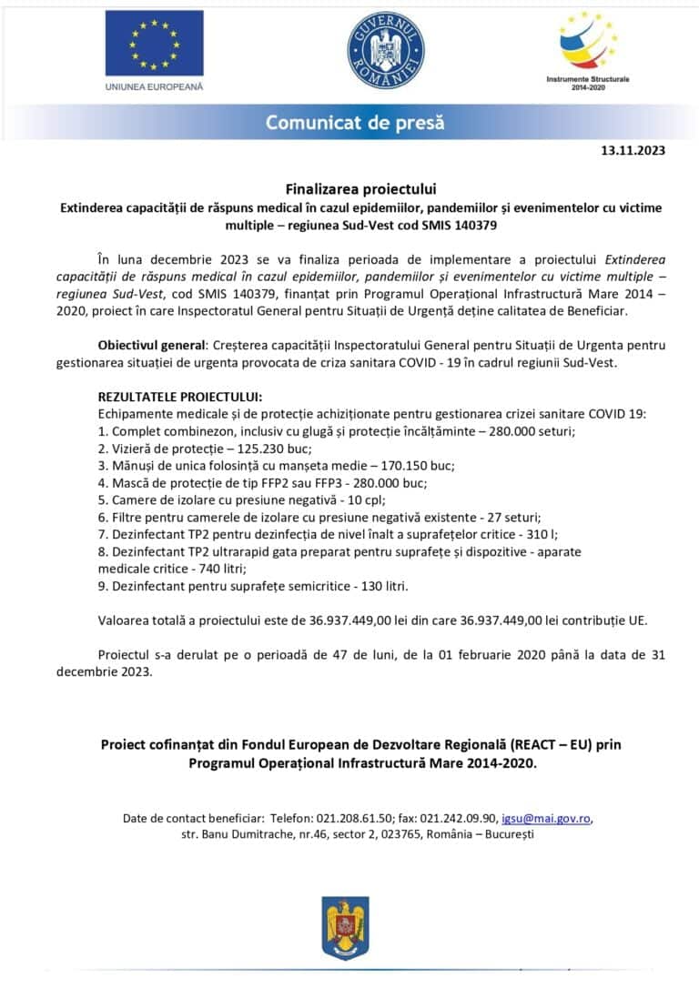 Extinderea capacității de răspuns medical în cazul epidemiilor ...