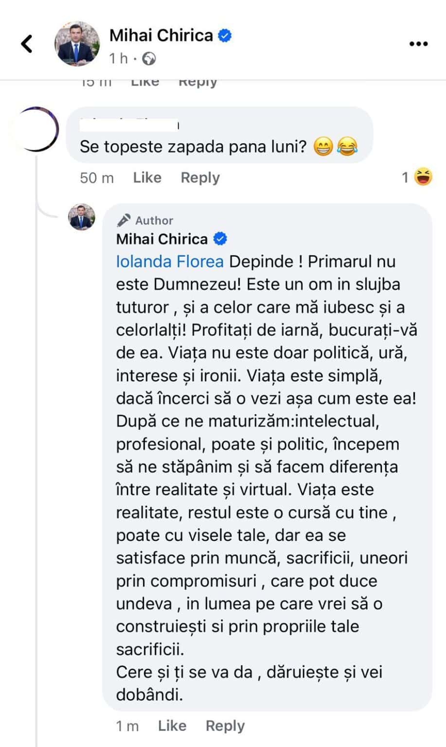 Mihai Chirica ironic cu ieșenii nemulțumiți că orașul a rămas înzăpezit ...